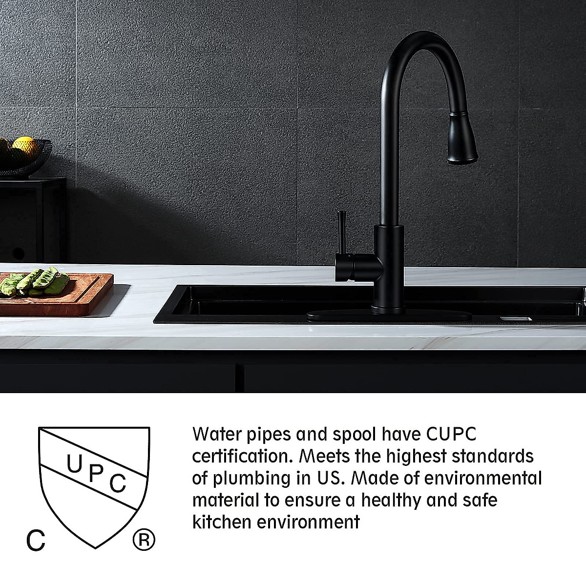 GUUKAR Black Kitchen Faucet with Pull Down Sprayer Matte Black Stainless Steel Kitchen Sink Faucet 360 Degree Swivel with Deck Plate