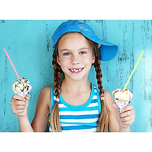 Boao 100 Pieces Snow Cone Cups 4.5 OZ Leakproof Cone Paper Cups Matching 100 Pieces Spoon Straws for Slush Shaved Ice Cream Sorbet Water (Snowflake Style)