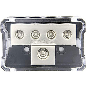 RKURCK 4 Way Power Distribution Block, 0/2/4 AWG Gauge in, 4/8/10 Gauge Out, Car Audio Stereo Amp Distribution Connecting Block for Audio Splitter (1 in 4 Out) 2 Pack