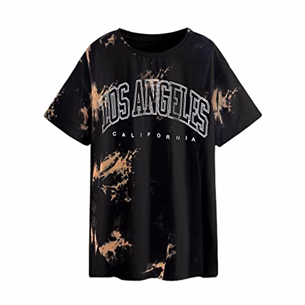 Avanova Women's Letter Print Oversized Short Sleeve Tee Crewneck Casual Loose Fit T Shirt Tie Dye Brown X-Large