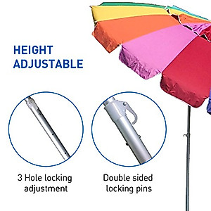 EasyGo 8 Foot HEAVY DUTY HIGH WIND Beach Umbrella - Giant 8' Beach Umbrella with Sand Anchor & Carrying Bag -Sturdy Pole