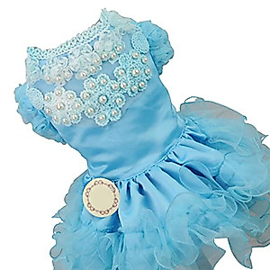 Pet Wedding Dress Round Neck Good Teddy Dog Lace Style Wedding Dress Pet Apparel Blue XL