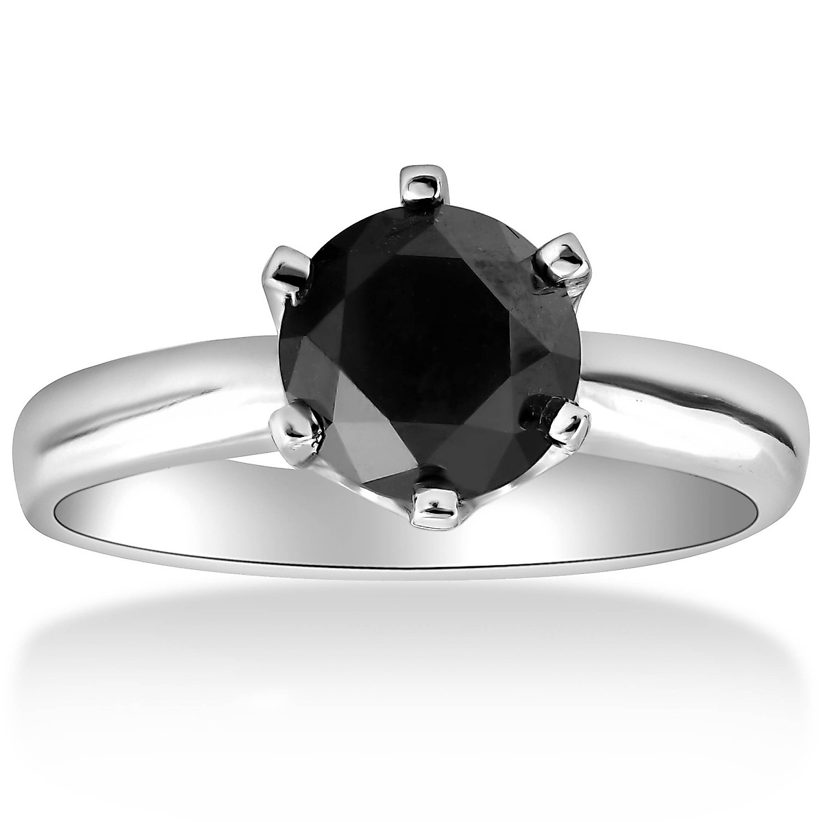 2 ct Treated Black Diamond Solitaire Engagement Ring 14K White Gold - Size 8
