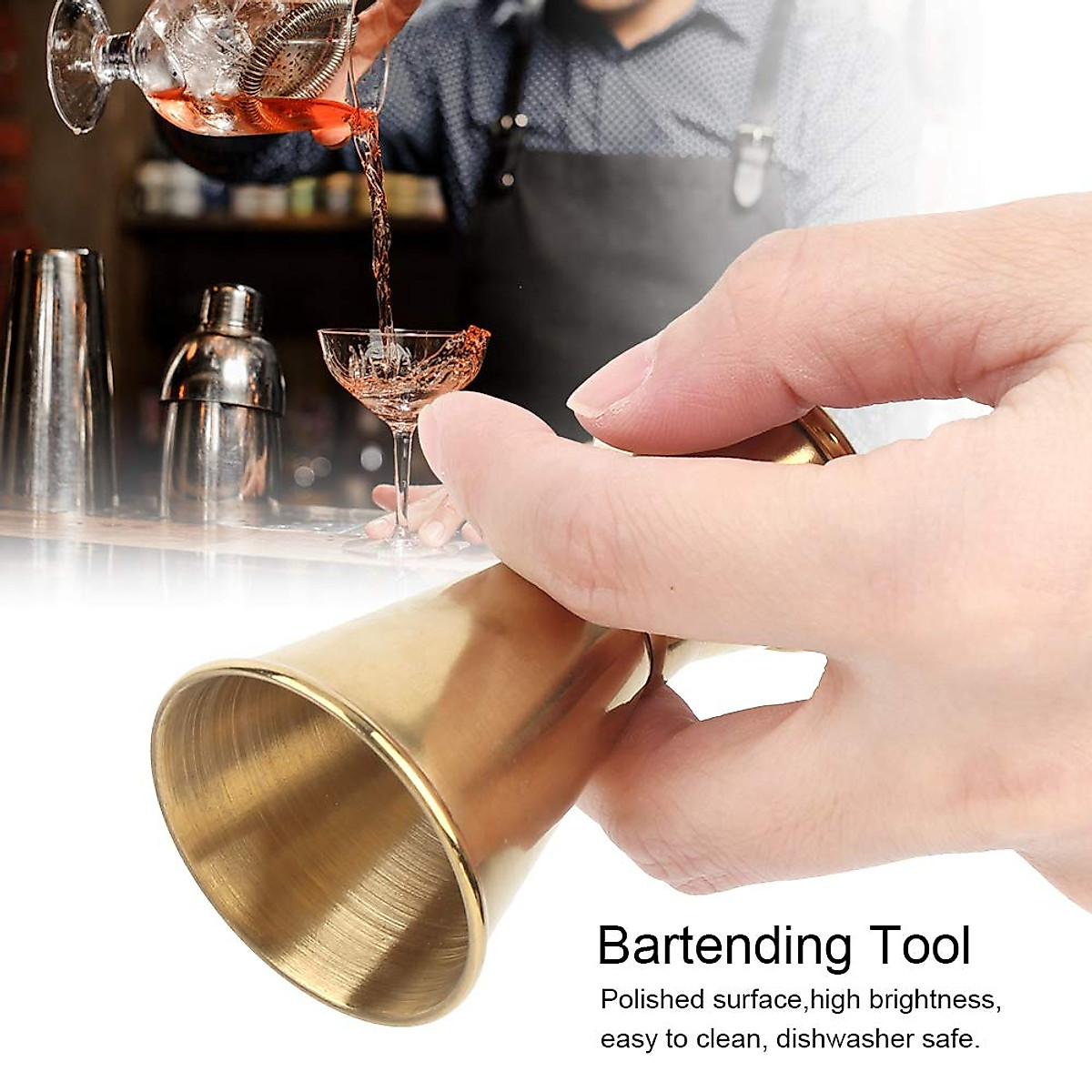 Jigger for Bartending 2pcs, Golden Dual Heads Jigger Stainless Steel Shot Measure Jigger Japanese Style Double Jigger Measuring Tool for Bar, Party, Home(S)