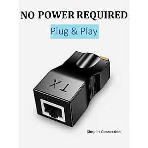 HDMI Extender Over Cat 5e/6, HDMI to RJ45 Ethernet Network Converter 2 Ports, Support 1080 P UP to 30m/98ft, Suitable for HDTV, Set Top Box, DVD, PS4, STB, Projector, Digital Monito