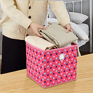 i BKGOO Foldable Storage Cube Drawer Bins Set of 4 Collapsible Fabric Storage Boxes with Round Metal Grommets for Organizing Shelf Nursery Home Closet Dots Pink 10x10x10 inch