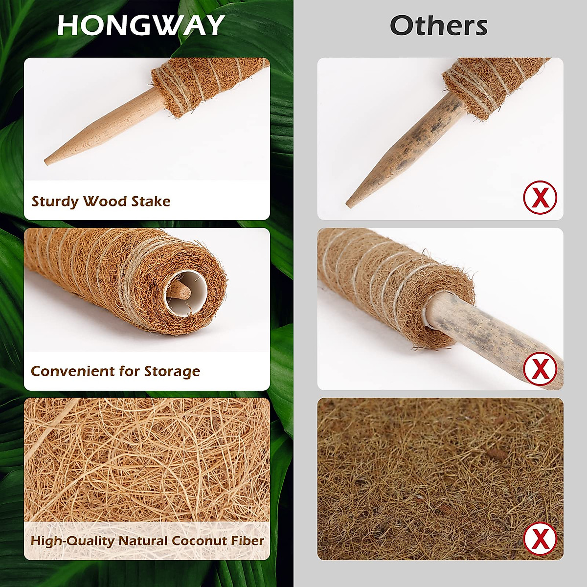 HongWay 77 Inch Moss Pole for Plant Monstera, 6 Pack 17 Inch Moss Plant Support, Monstera Support, Plant Climbing Pole, Moss Plant Stake