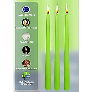 12 Pack Tall Taper Candles - 12 Inch Lime Dripless, Unscented Dinner Candle - Paraffin Wax with Cotton Wicks - 10 Hour Burn Time