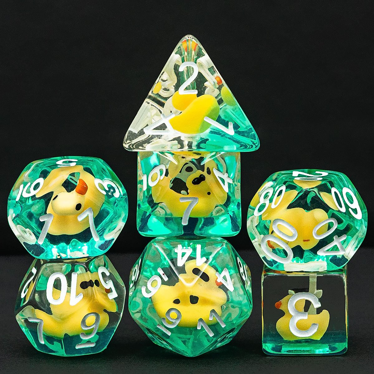 Cusdie 7-Die DND Dice, Polyhedral Dice Set Filled with Animal, Animal Dice Set for Role Playing Game Dungeons and Dragons D&D Dice MTG Pathfinder (Yellow Duck)