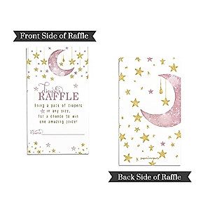Twinkle Little Star Diaper Raffle Tickets, Celestial Baby Shower Games for Prizes, Pink and Gold Baby Shower Diaper Raffle Invitation Insert Cards, 50 Pack