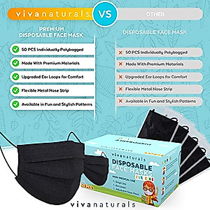 Kids Disposable Face Masks (50 Individually Wrapped Masks), Face Masks Kids Made With with Comfortable Earloops & Adjustable Metal Nose Strip, Premium 4-Ply Childrens Disposable Face Mask