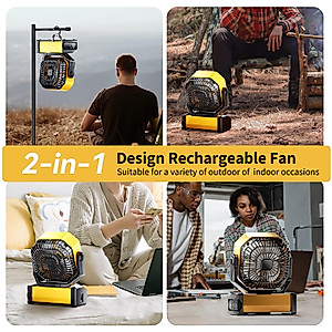 Camping Fan with LED Light, 20000mAh Rechargeable Battery, Outdoor Tent Fan with Light and Hook, USB Desk Fan, Orange, D13 (Yellow, D12)