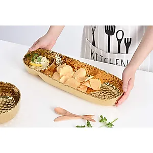 Pampa Bay Porcelain Chip & Dip Bowl and Tray Snack Platter (Gold)