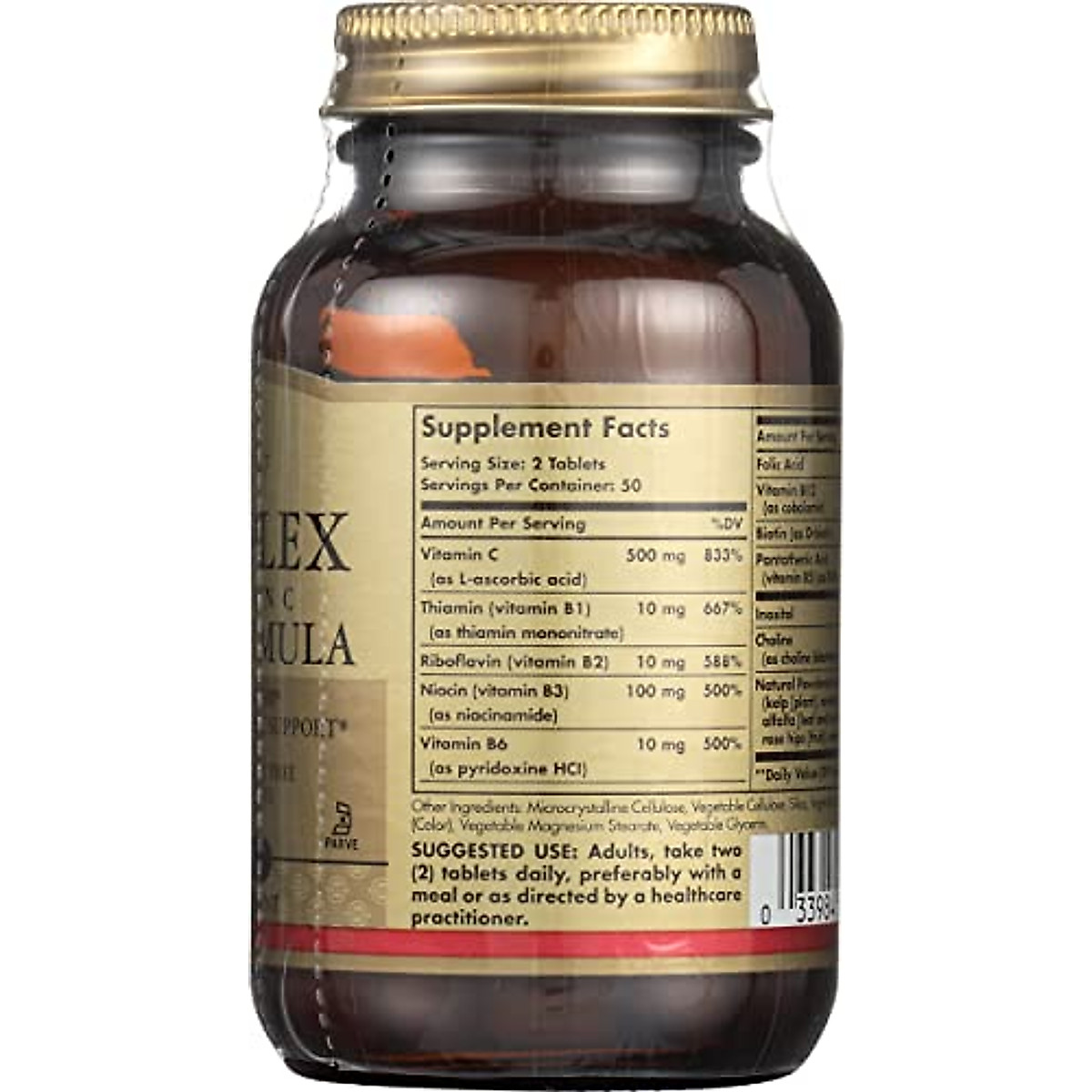 Solgar B-Complex with Vitamin C Stress Formula, 100 Tablets - Energy Metabolism - Nervous System & Immune Support - Non-GMO, Vegan, Gluten Free, Dairy Free, Kosher, Halal - 50 Servings