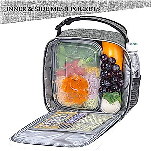 Small Insulated Lunch Bag for Men Women, Splash Proof Mini Portable Reusable Thermal Lunch Box Cooler Tote for Adults & Kids, Grey, 8.5in x 4in x 9.5in (L x W x H)