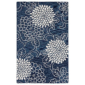 SAFAVIEH Jardin Collection Accent Rug - 3' x 5', Navy & Ivory, Handmade Floral Wool, Ideal for High Traffic Areas in Entryway, Living Room, Bedroom (JAR602N)