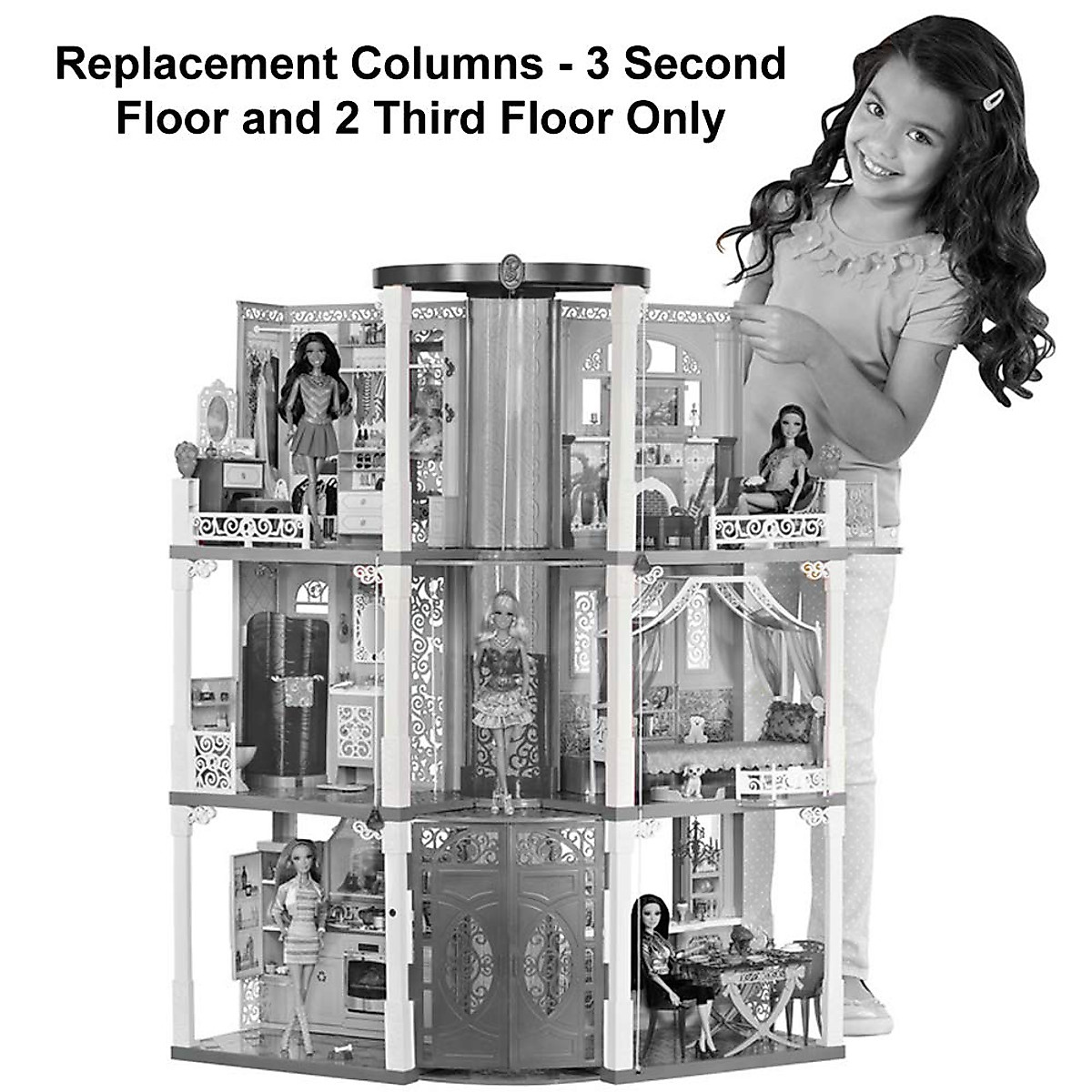Replacement Parts for Barbie Dreamhouse - Barbie Doll Dream House Dollhouse X7949 ~ Column Bag B ~ Includes 5 Columns, 3 Second Floor and 2 Third Floor