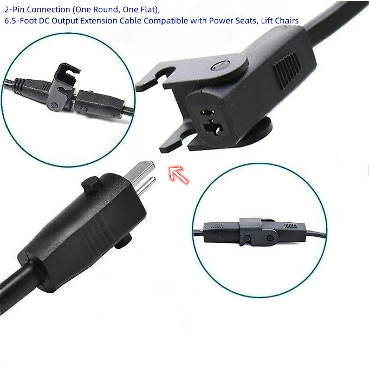 Power Cord AC Replacement tilt Adjuster Cable 4.9 feet, DC Power Cord 2-pin Distributor Replaces 6.56 feet Y-Shaped Power Extension Cable, Used for Lift or Electric Recliner Okin Lazboy Catnapper