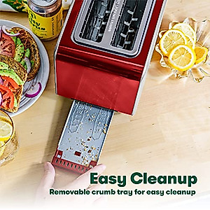 BELLA 2 Slice Toaster with Wide Slots, Touchscreen - Removable Crumb Tray, Adjustable Browning Control With Multiple Settings - Stainless Steel and Red