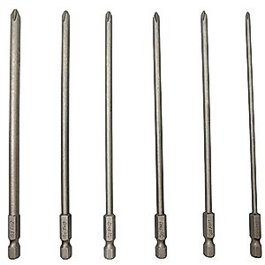 YDLQWCZ Long Phillips Cross Screwdriver Bit Sets PH1(Φ3.0) PH1(Φ4.0) PH1(Φ4.5) PH2(Φ4.5) PH2(Φ5.0) PH2(Φ6.0) 6 Pieces 6 Inch Length S2 Steel Cross Phillips Screwdriver Bit Set(6Pcs Cross Head)
