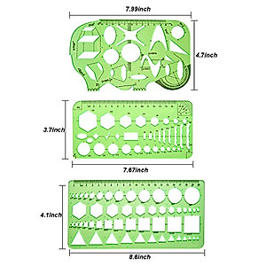 9 Pieces Drawings Templates Measuring Geometric Rulers Plastic Draft Rulers for School Office Supplies, Clear Green