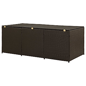 loibinfen Patio Storage Box Deck Storage Box Outdoor Storage Box Indoor Wicker Storage Bin for Patio Furniture Cushions, Pillows, Garden Tools, Poly Rattan Brown, 70.8"x35.4"x29.5" -AA