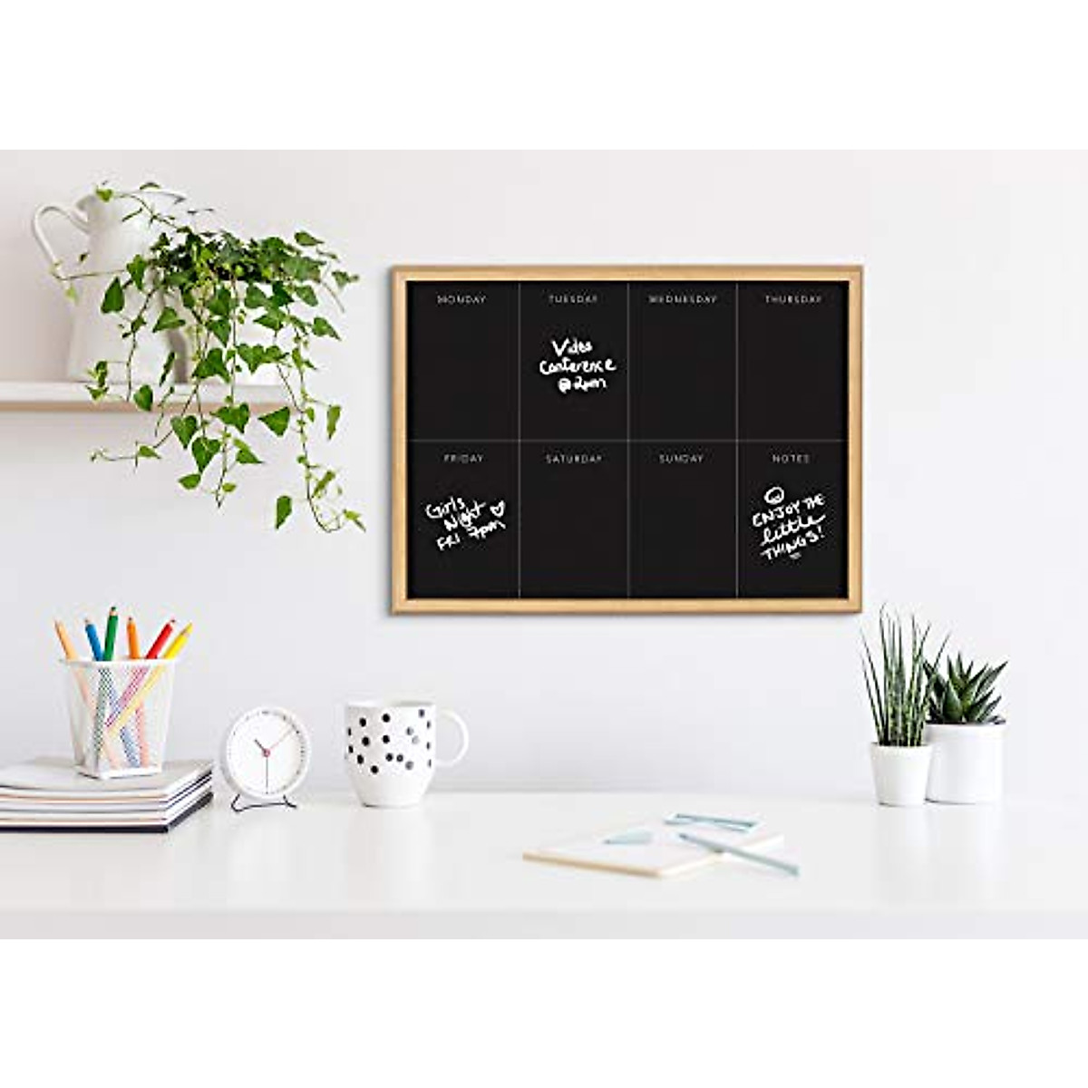 Kate and Laurel Blake This Week Framed Printed Glass Dry Erase Board by The Creative Bunch Studio, 18x24 Natural, Printed Glass Wall Décor