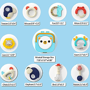 10pcs Baby Rattles, Teething Toys for Babies 6-12 Months, Newborn Baby Toys Musical Hand Drum Storage Box Early Educational Infant Grab Toy Baby Essentials, Birthday Present for 0-6