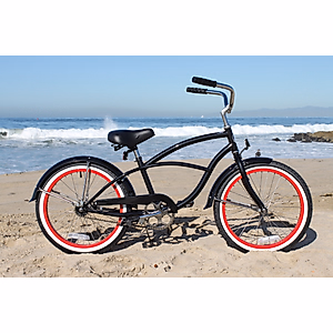 Firmstrong Urban Boy Single Speed Beach Cruiser Bicycle, 20-Inch, Black w/ Red Rims