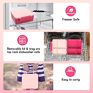 LOHASOK Bento Lunch Box with 8oz Soup Thermo, Leak-Proof Lunch Containers with 4 Compartment, Thermo Hot Food Jar and Insulated Lunch Bag for School Pink