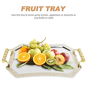 Cabilock Cake Platter Stainless Steel Serving Trays Food Platter Jewelry Tray with Handles Farmhouse Butler Platters for Appetizer Coffee Candle Perfume 35. 7x25cm Decorative Tray