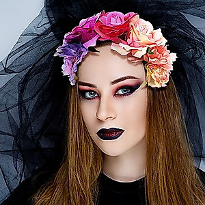 WILLBOND 3 Pcs Mexican Rose Flower Crown Headband Easter Mardi Gras Headpiece Cosplay Headgear for Party(Lovely Colors)