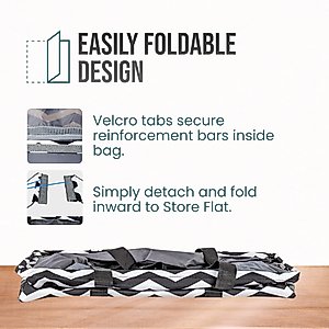 Lucazzi Extra Large Utility Tote Bag - Oversized Collapsible Reusable Wire Frame Rectangular Canvas Basket With Two Exterior Pockets For Beach, Pool, Laundry, Car Trunk, Storage - Chevron Black
