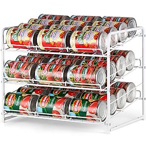 Auledio Stackable Can Rack Organizer For Kitchen Cabinet, Pantry Organization And Storage Dispenser, Holds 36 Soda Cans Or Canned Food, Metal White (White)