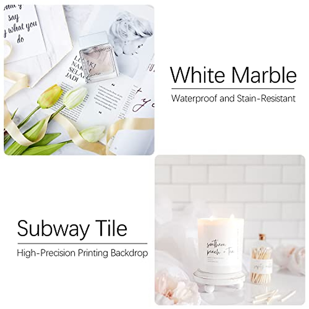 EOAJAFOU 3PCS 24×24in Photo Backdrop Boards White Marble & White Brick Wall with 3PCS Bracket for Food Photography Background