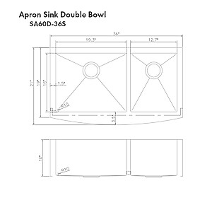ZLINE 36" Courchevel Farmhouse Apron Mount Double Bowl Scratch Resistant Stainless Steel Kitchen Sink with Bottom Grid (SA60D-36S)