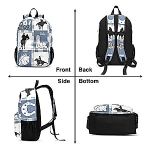 Liveweike Personalized School Backpack,Cowboy Boot Hat Plaid Custom Casual 17 Inch Durable Bag for Girls Boys