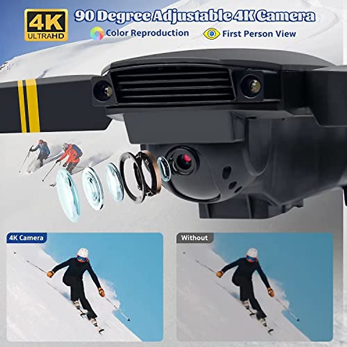 E58 Drone with Camera for Adults/Kids Foldable RC Quadcopter Drone with 4K HD Camera, WiFi FPV Live Video, Altitude Hold, One Key Take Off/Landing, 3D Flip, APP Control