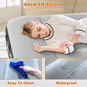 Queen Air Mattress with Built-in Pump/USB Rechargeable Detachable, JHUNSWEN 16" Raised Durable Inflatable Queen Air Mattress Built-in Pillow for Camping, Home & Guests, Easy Inflation/Deflation Airbed