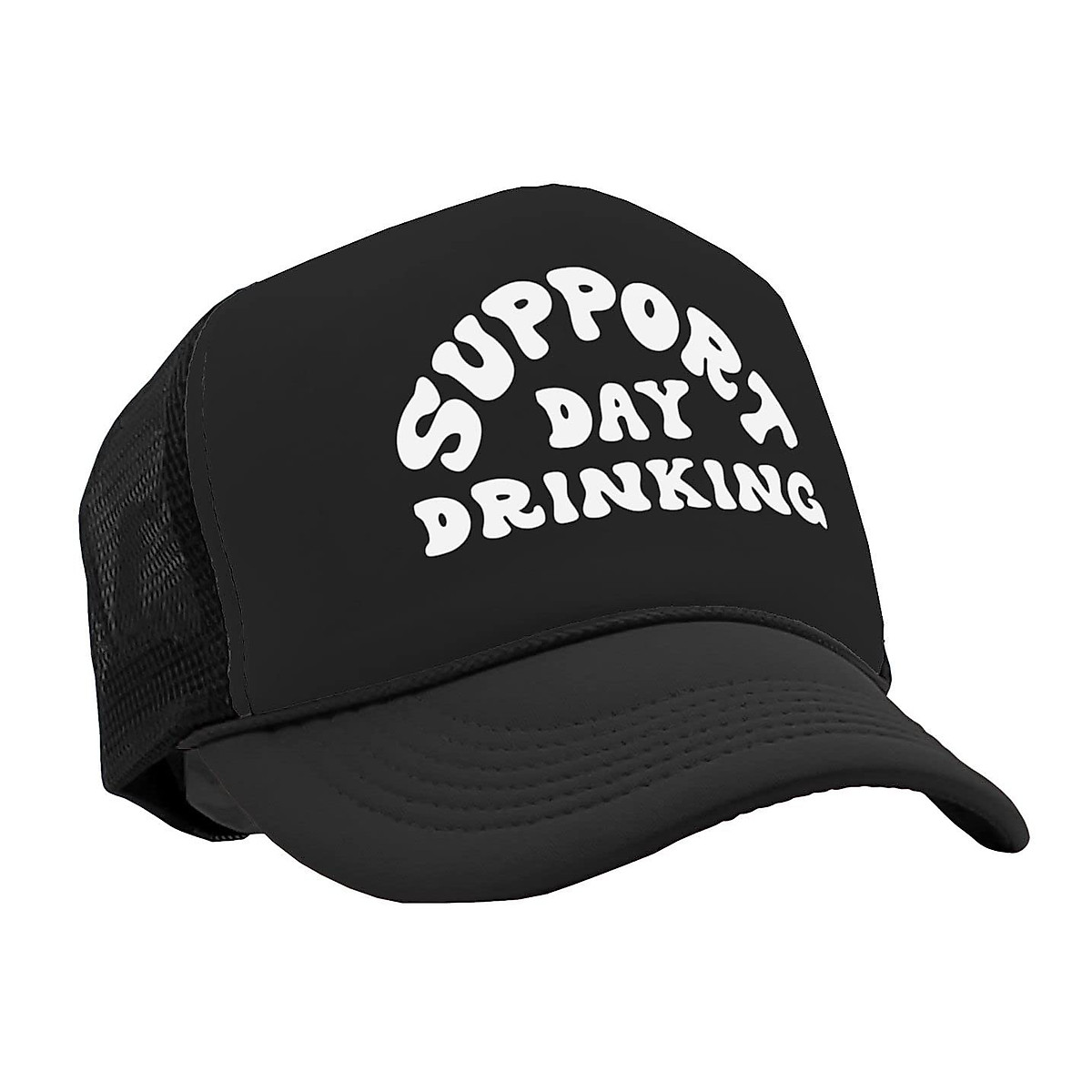 I Support Drinking During The Day - Vintage Retro Style Trucker Cap Hat (Full Black)