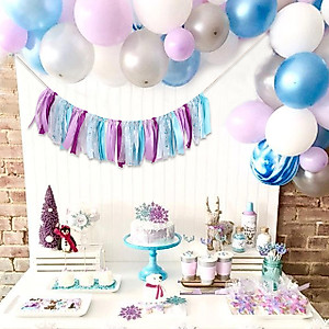 VAVAYAO Winter Onederland Ribbon Garland - Winter Onederland 1st Birthday Girl Decorations, High Chair Banners, Snow and Ice Princess Party Decorations, Winter Auderland Background Ribbon Banners