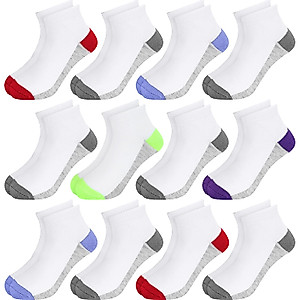 BOOPH 12 Pairs Kids Ankle Socks Boy Girls Half Cushion Socks 9-12 Years Multi1