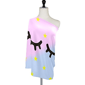 Eyelashes with Yellow Stars Baby Car Seat Covers, Nursing Cover Breastfeeding Scarf Soft Breathable Stretchy Coverage, Infant Stroller Cover for Boys Girls