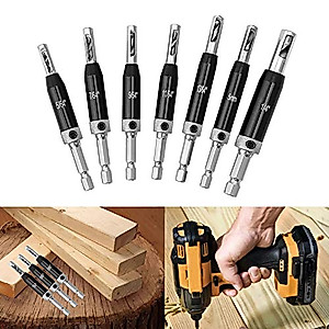 22Pcs Center Drill Bit Set,Self Centering Hinge Tapper Core Hole Puncher 5/64'' 7/64'' 9/64'' 11/64'' 13/64'' 5mm 1/4'' & 1 Pcs Hex Key & 10 Pcs Replacement Drill Bits +1 Center Punch