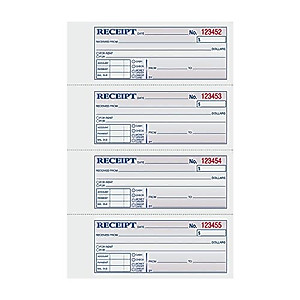 TOPS Money/Rent Receipt Book, 3-Part, Carbonless, 11 x 7-5/8 Inches, 4 Receipts/Page, 100 Sets per Book (46808)