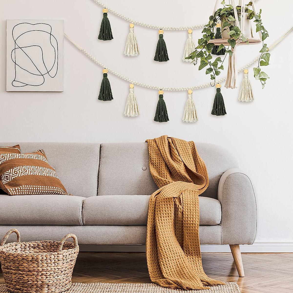 4 Pieces Macrame Woven Tassel Garland Decorative Tassels Banner Woven Tassel Hanging Garland Boho Tassel Wall Garland for Home Nursery Garden Classroom Decoration, 37.4 Inch