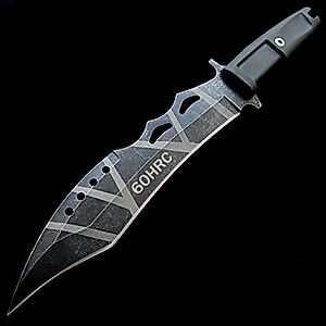 HOLYEDGE 14.1 inch Stonewash Full-tang Fixed Blade Tactical Knife - Fantasy Large Sturdy Military Survival Combat Knife Camping Hunting Knives with Sheath