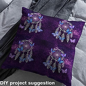 Dream Catcher Fabric by The Yard, Galaxy Butterfly Upholstery Fabric, Dream Butterflies Animal Feather Decor Fabric, Trippy Indoor Outdoor Fabric, DIY Art Waterproof Fabric, Purple Blue, 1 Yard