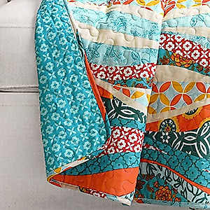 Lush Decor Hailey Watercolor Wave Reversible Cotton Throw Blanket, 60" x 50", Turquoise