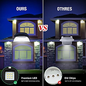 DBF Solar Gutter Lights Upgraded 9 LED Outdoor Waterproof Fence Post Lights Dark Sensing Auto On/Off Solar Deck Lights for Eaves Garden Backyard Patio, (6 Pack -Cool White)